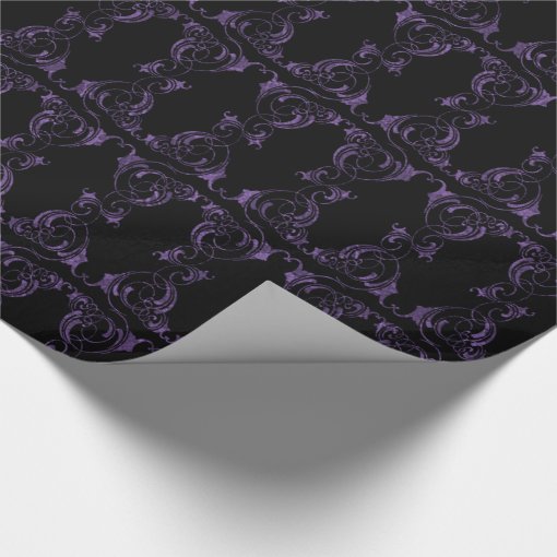 Purple Scrollwork Damask Goth Wrapping Paper | Zazzle