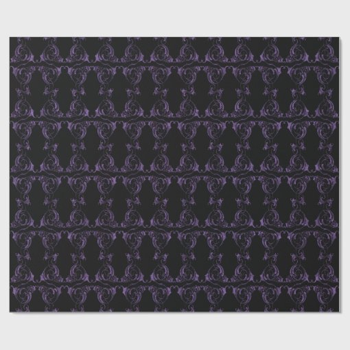 Purple Scrollwork Damask Goth Wrapping Paper | Zazzle