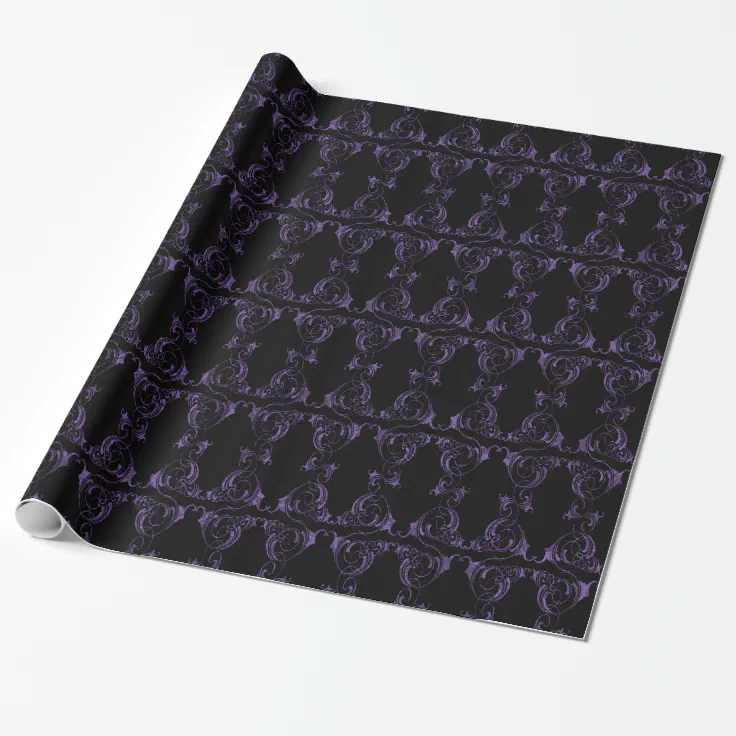 Purple Scrollwork Damask Goth Wrapping Paper | Zazzle