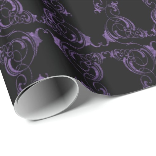 Purple Scrollwork Damask Goth Wrapping Paper | Zazzle