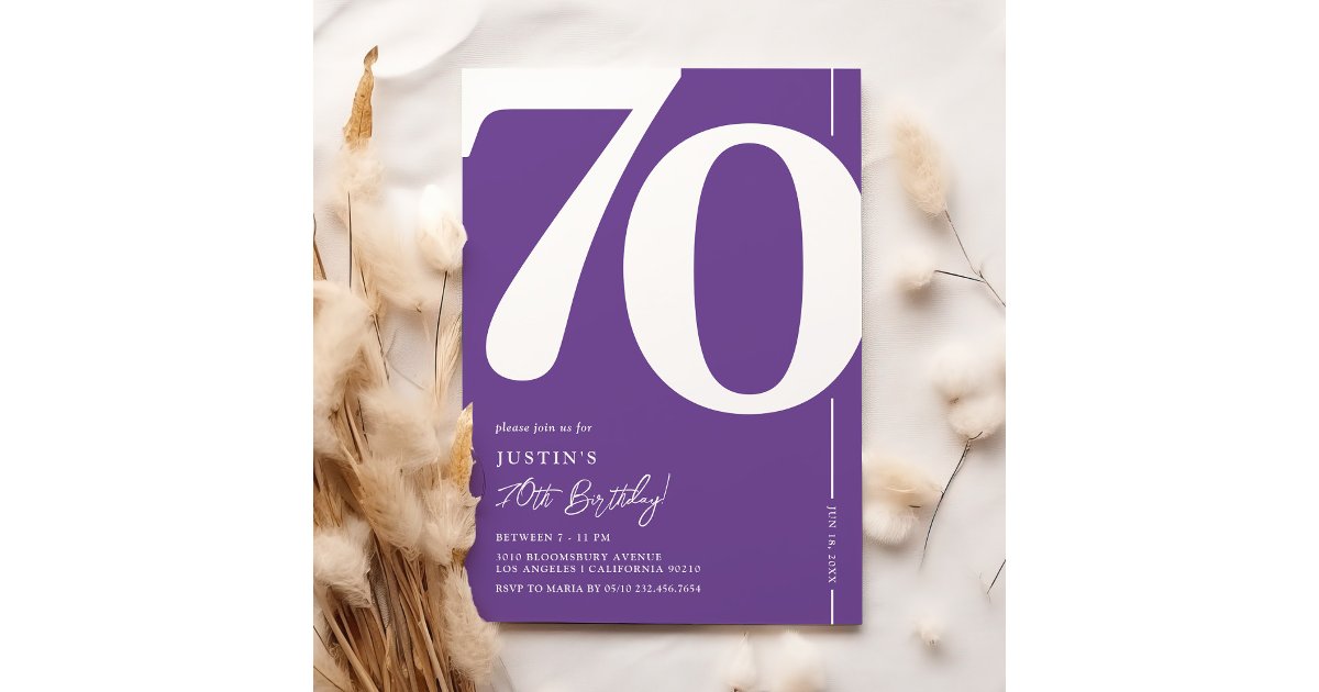 Purple Seventy 70th Birthday Party Invitation | Zazzle