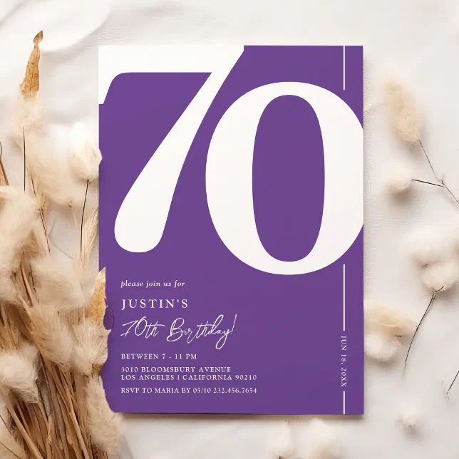 Purple Seventy 70th Birthday Party Invitation | Zazzle