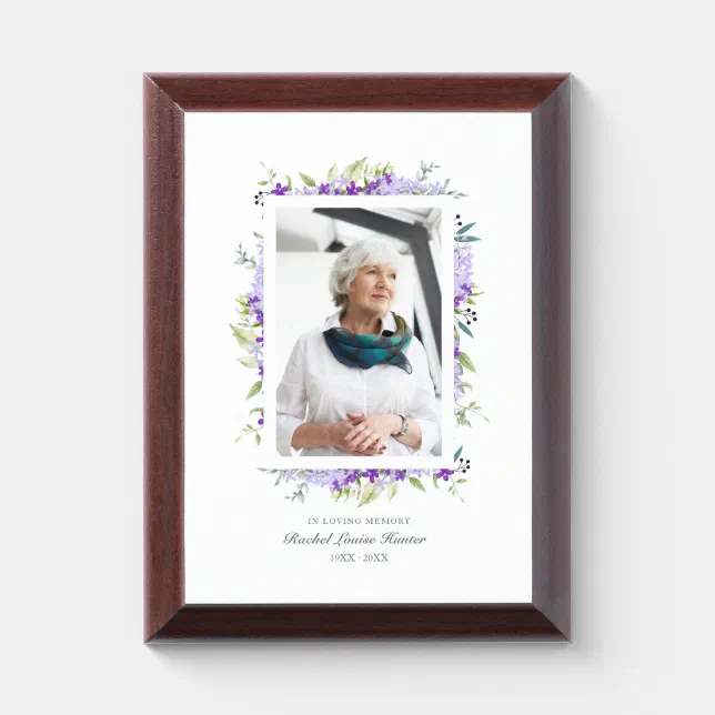 Purple Shades Garland In Loving Memory Photo Award Plaque | Zazzle