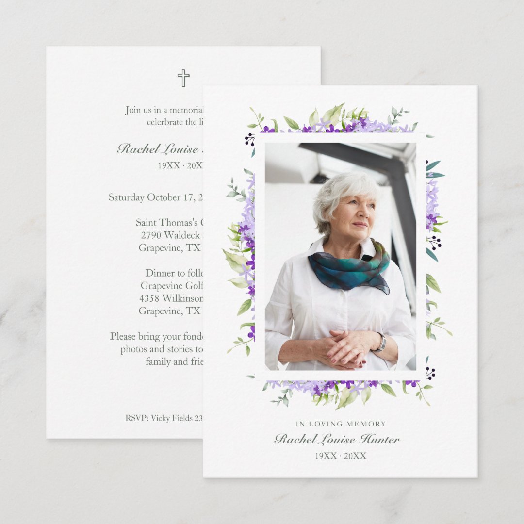 Purple Shades Garland In Loving Memory Photo Note Card | Zazzle