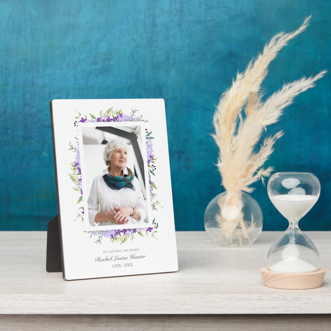 Purple Shades Garland In Loving Memory Photo Plaque | Zazzle