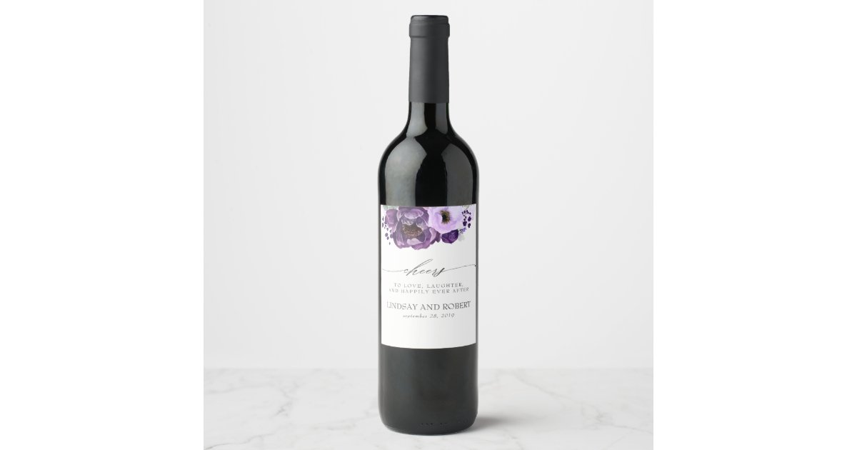 Purple Shades Romantic Flowers Special Wedding Wine Label | Zazzle