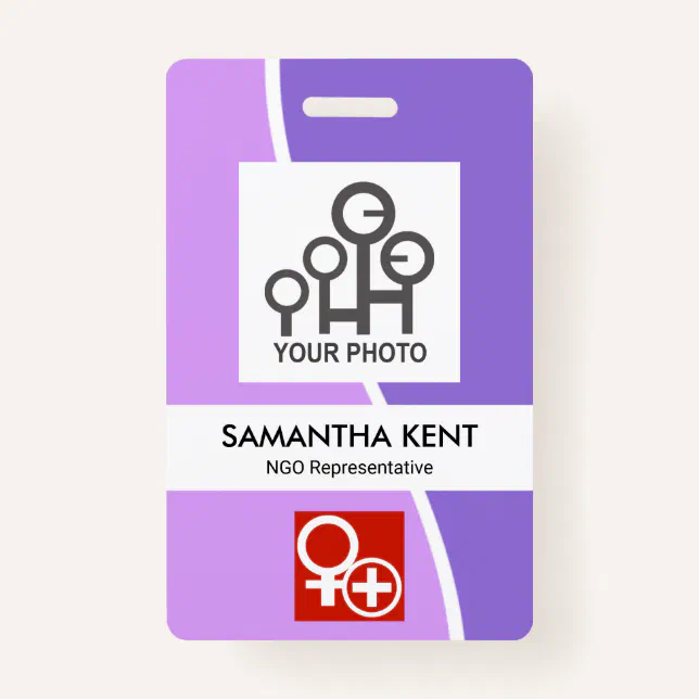Purple Shades White Wave Photo Template Staff ID Badge | Zazzle