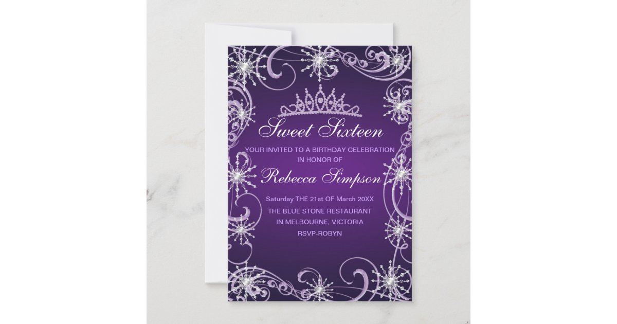 Purple Shimmer Snowflake Birthday Invite | Zazzle