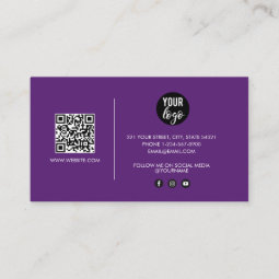 Purple Signature Script QR Code Social Media Business Card | Zazzle