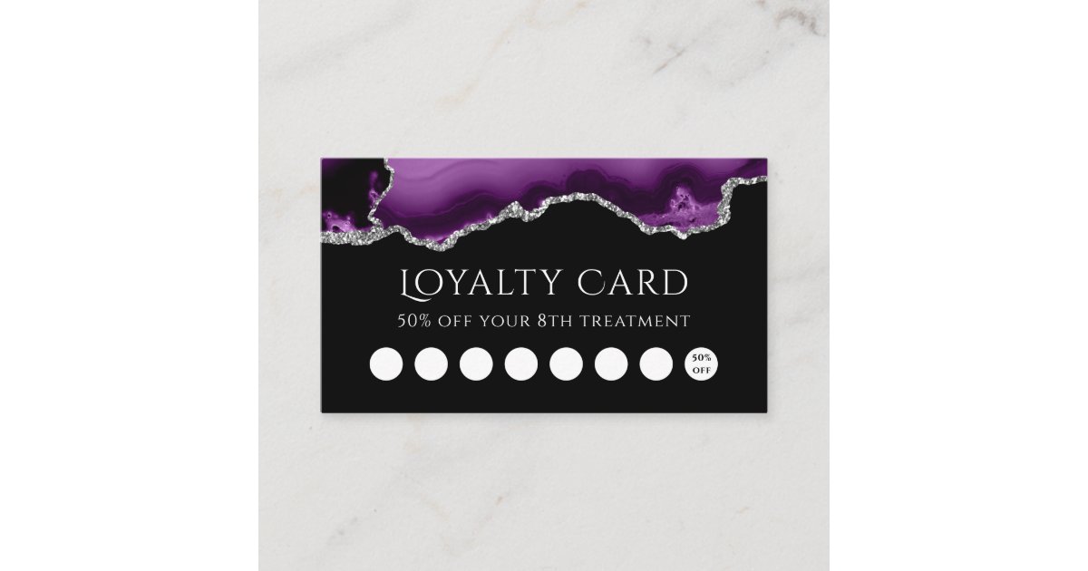 purple silver agate on black loyalty card | Zazzle