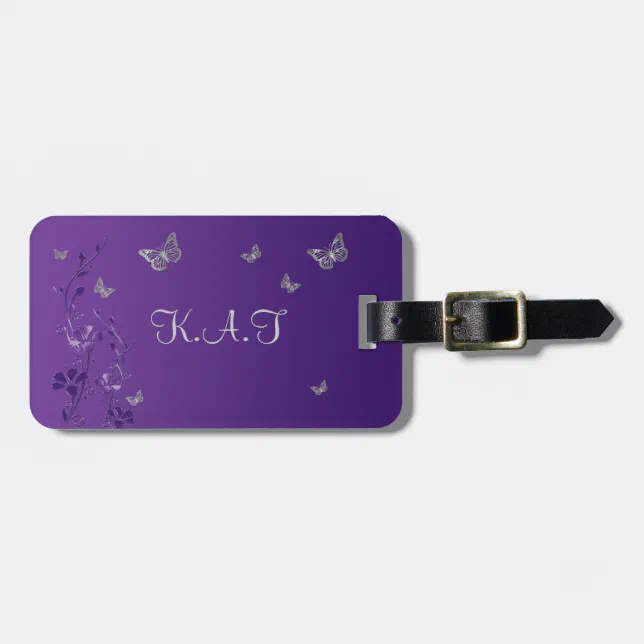 Purple, Silver Butterfly Floral Luggage Tag | Zazzle