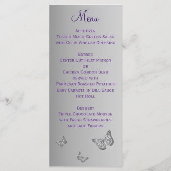 Purple Silver Butterfly Floral Menu Card | Zazzle