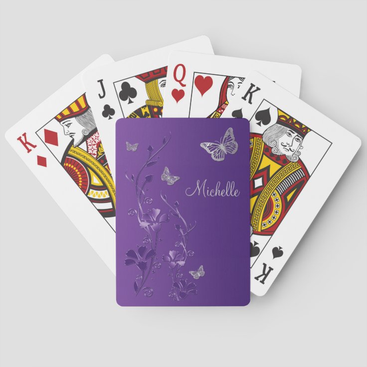 Purple Silver Butterfly Floral Playing Cards | Zazzle