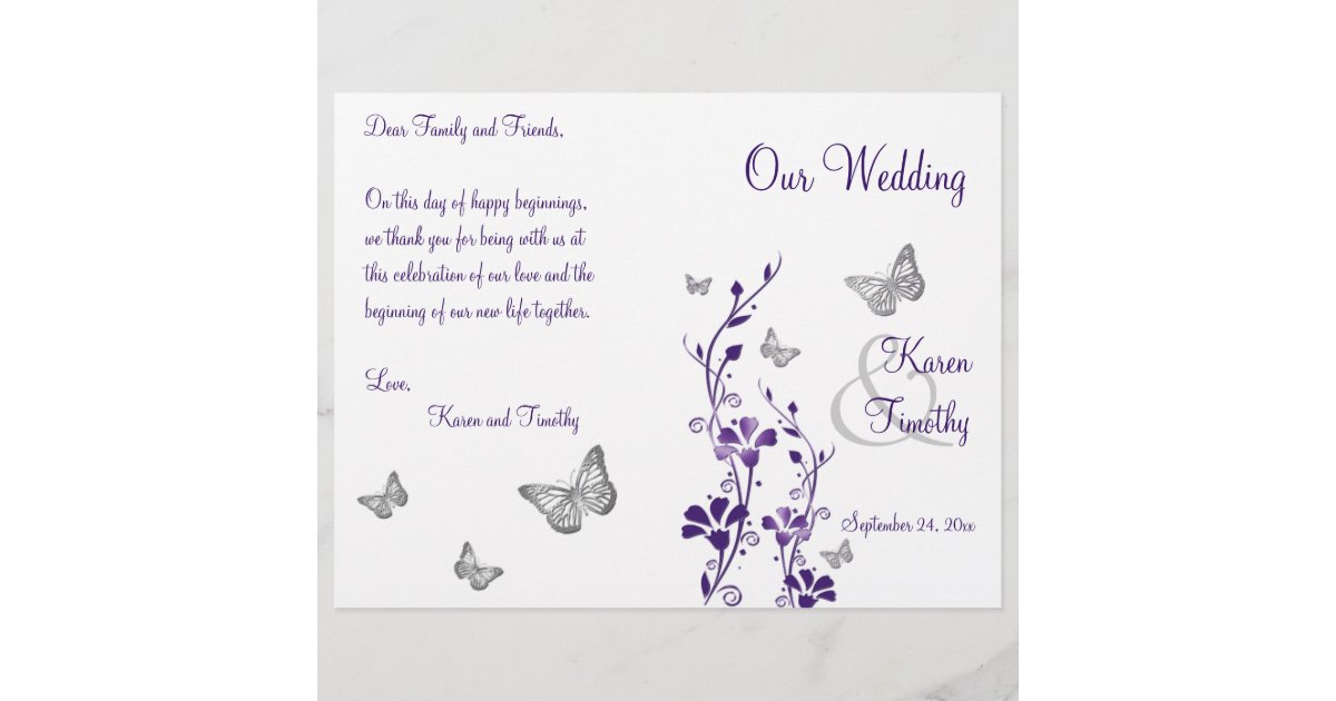 Purple Silver Butterfly Floral Wedding Program | Zazzle