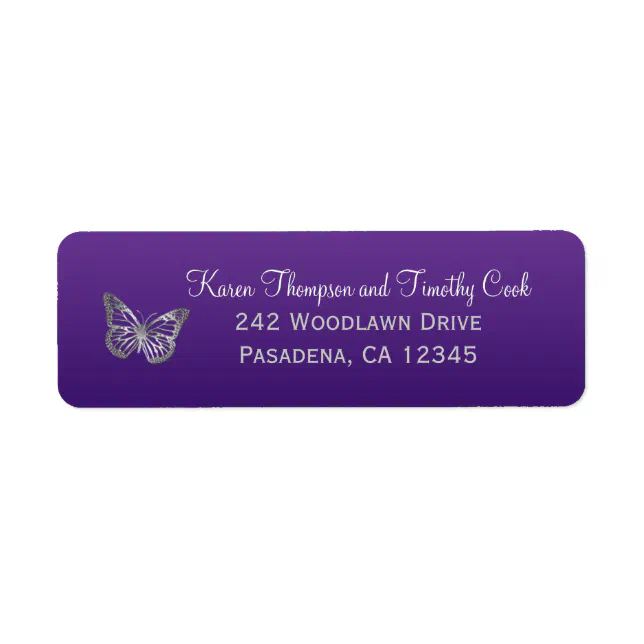 Purple, Silver Butterfly Return Address Label | Zazzle