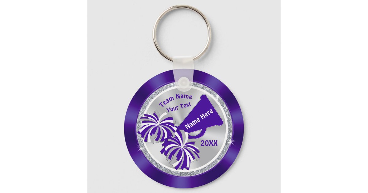 Purple Silver Cheap Personalized Cheer Bag Tags Keychain | Zazzle