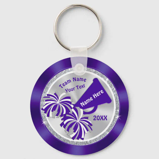 Purple Silver Cheap Personalized Cheer Bag Tags Keychain | Zazzle