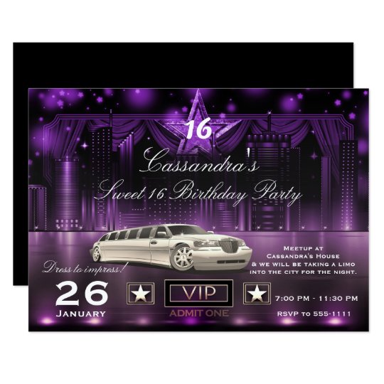 Purple & Silver City Lights Limo Birthday Party Invitation | Zazzle.com