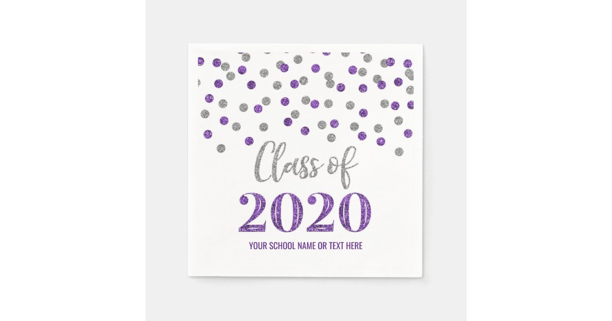 Purple Silver Confetti Class of 2020 Graduation Napkins | Zazzle