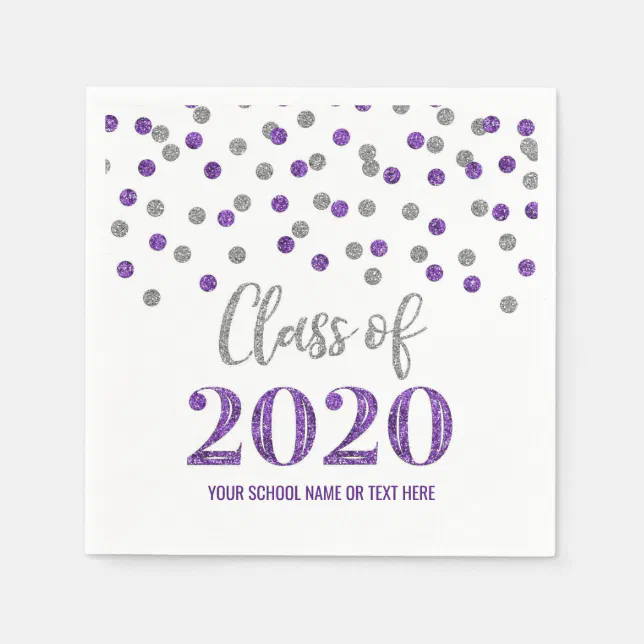 Purple Silver Confetti Class of 2020 Graduation Napkins | Zazzle