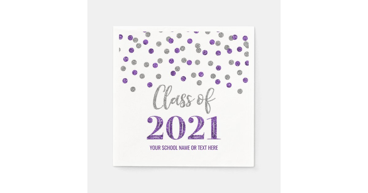 Purple Silver Confetti Class of 2021 Graduation Napkins | Zazzle