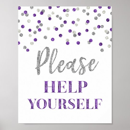 Purple Silver Confetti Please Help Yourself Sign | Zazzle.com