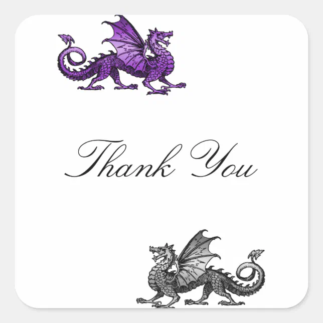 Purple Silver Dragon Thank You Stickers | Zazzle