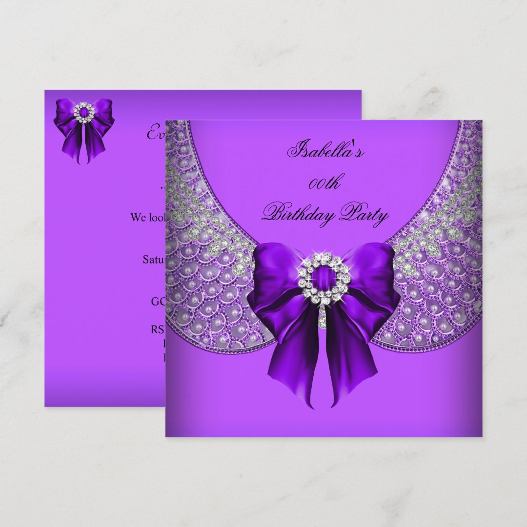 Purple Silver Elegant Birthday Party Invitation | Zazzle