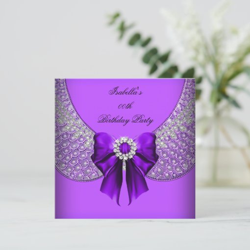 Purple Silver Elegant Birthday Party Invitation | Zazzle