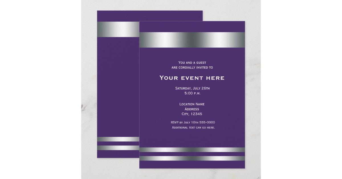 Purple & Silver Elegant Dinner Party Event Invitation | Zazzle