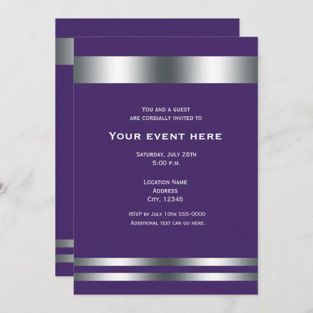 Purple & Silver Elegant Dinner Party Event Invitation | Zazzle