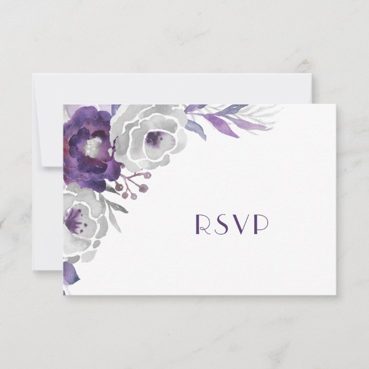 Purple Silver Floral | entree + guests invited RSVP Card | Zazzle