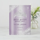 Purple Silver Glitter Princess Tiara Sweet 16 Invi Invitation | Zazzle