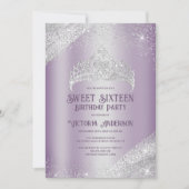 Purple Silver Glitter Princess Tiara Sweet 16 Invi Invitation | Zazzle