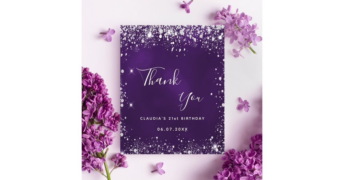 Purple silver glitter sparkle thank you | Zazzle