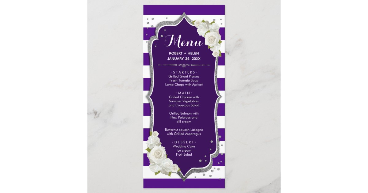 Purple Silver Menu Card | Zazzle