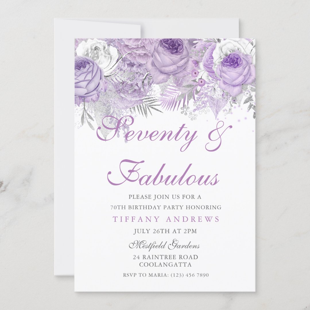 Purple Silver Seventy & Fabulous 70th Birthday Invitation | Zazzle