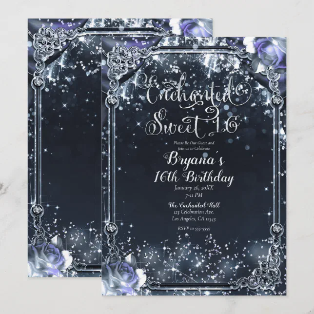 Purple Silver Sparkle Lights Sweet 16 16th Invitation | Zazzle