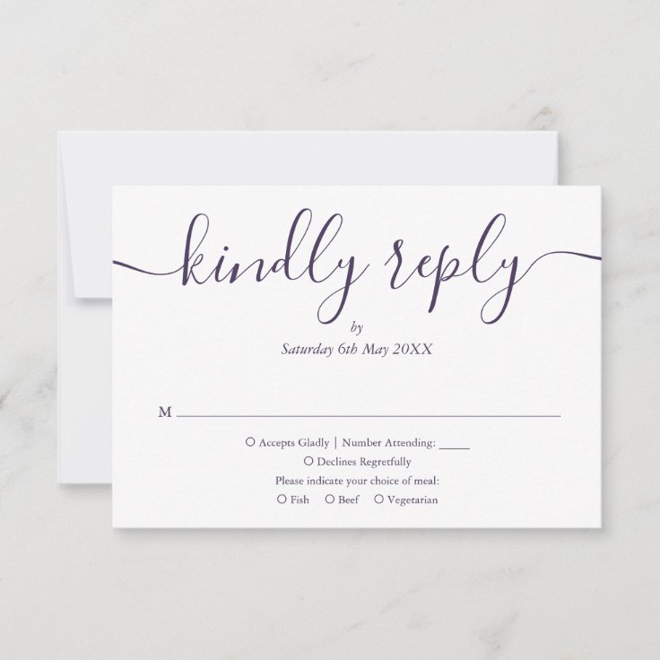 Purple Simple Elegant Script Wedding RSVP Card | Zazzle