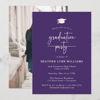 Purple Simple Photo Graduation Invitation | Zazzle