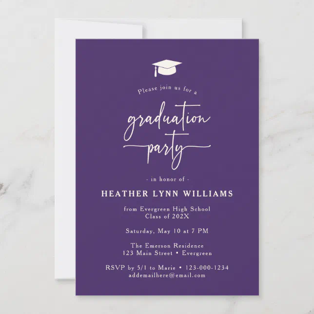 Purple Simple Photo Graduation Invitation | Zazzle