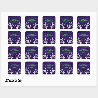 Purple Skeleton Hands Square Sticker | Zazzle