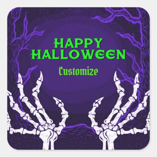 Purple Skeleton Hands Square Sticker | Zazzle.com