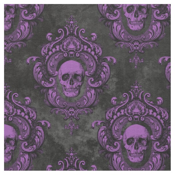 White Skull and Grey Gothic Fabric | Zazzle