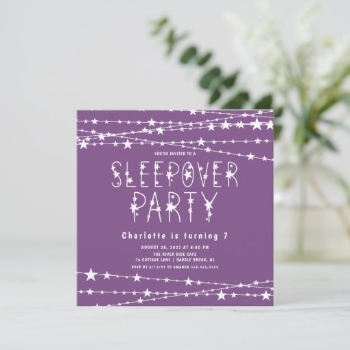 Purple Sleepover Birthday Party Invitation | Zazzle