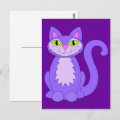 Purple Snaggletooth Kitty Cat Green Eyes Cartoon Postcard | Zazzle