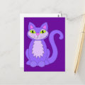 Purple Snaggletooth Kitty Cat Green Eyes Cartoon Postcard | Zazzle