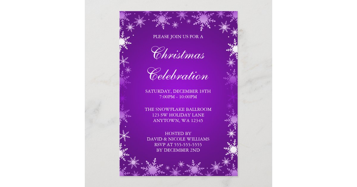Purple Snowflake Border Christmas Party Invitation | Zazzle.com