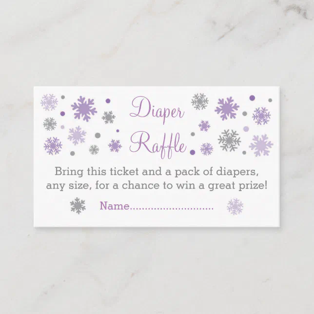 Purple Snowflake Diaper Raffle Tickets Enclosure Card | Zazzle