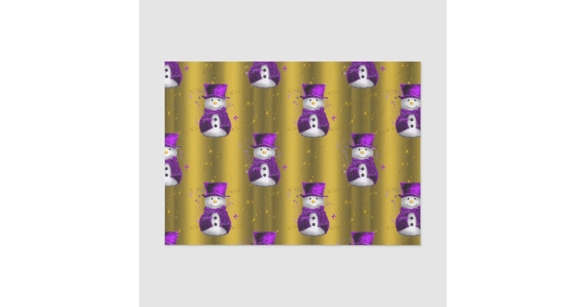 Purple Snowman on Gold Christmas Tissue Paper | Zazzle